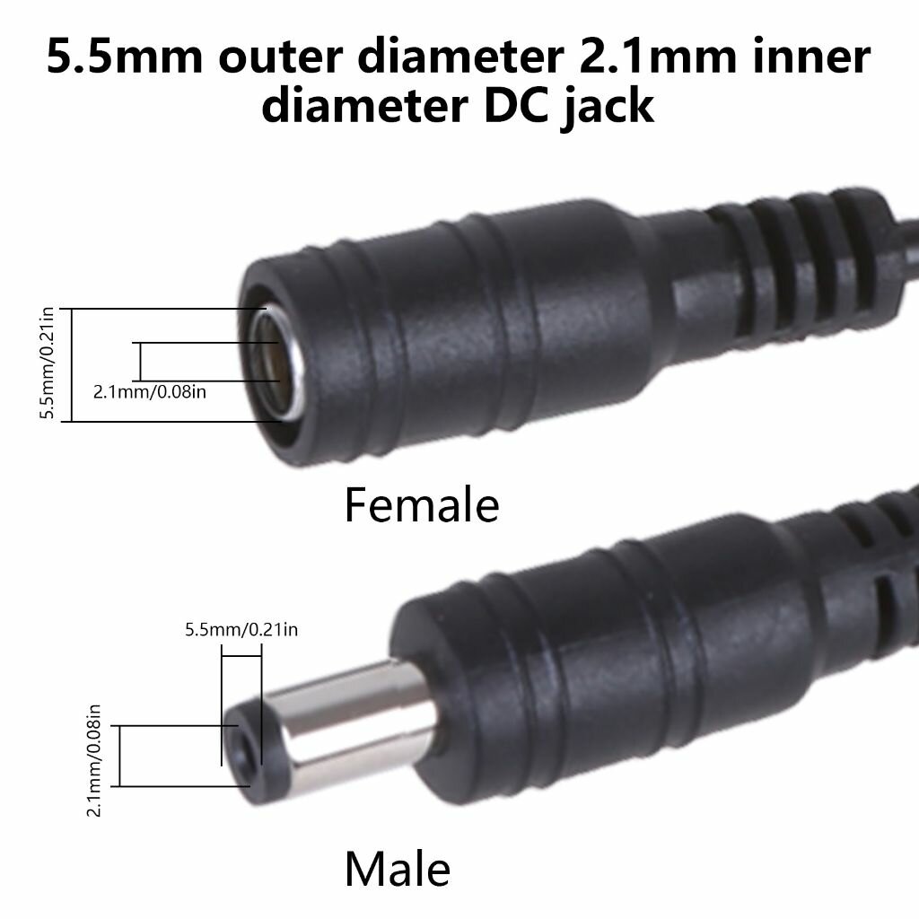 USB-концентратор, Удлинитель питания 5.5x2.1mm женский на мужской - черный - 50 см, 1 шт,