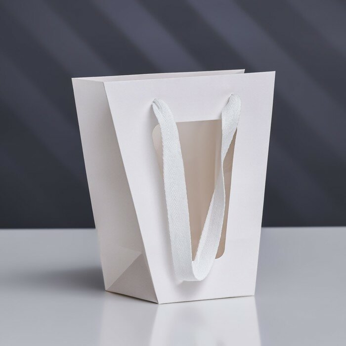 Пакет-переноска для цветов 10×10×20×18 см, белый