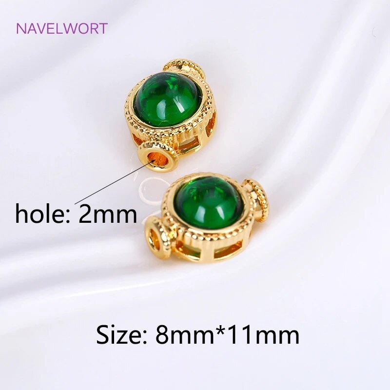 Позолоченные бусины с изумрудом, NAVELWORT 6 pieces