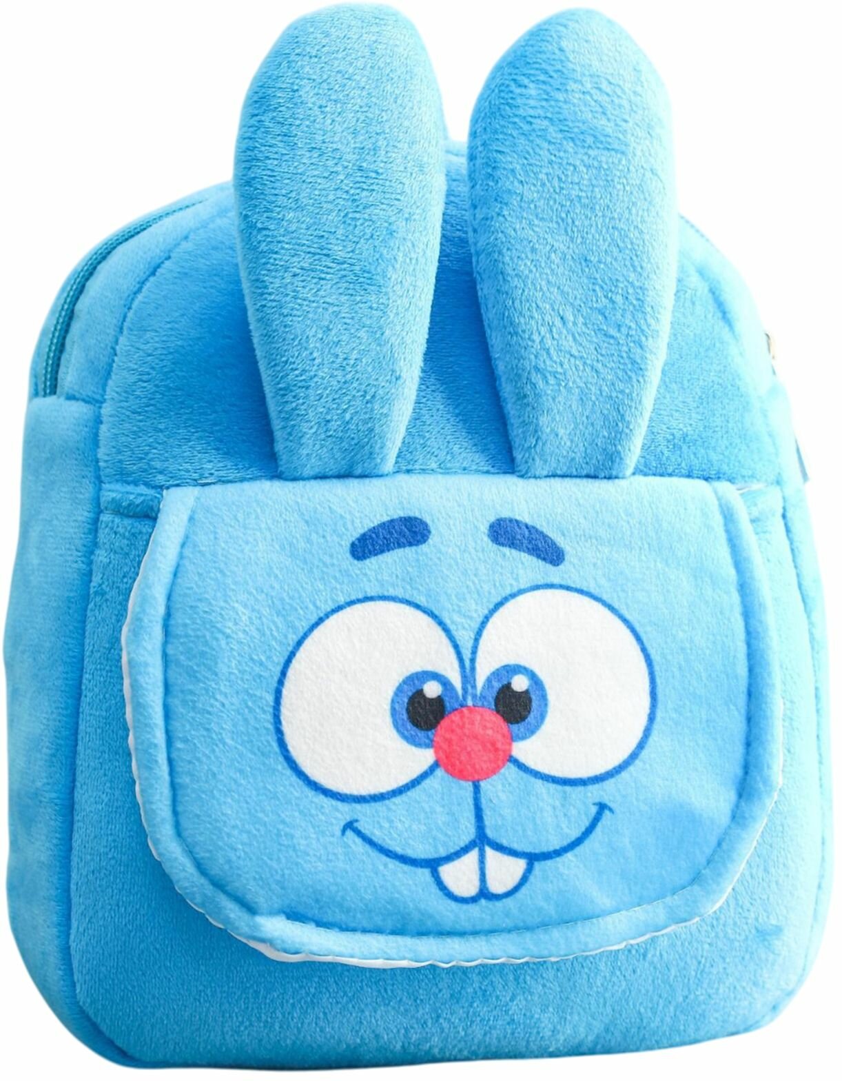 Рюкзак-игрушка на молнии с карманом "Крош", Смешарики, сумка детская плюшевая на лямках с ручкой, 22х6х19 см