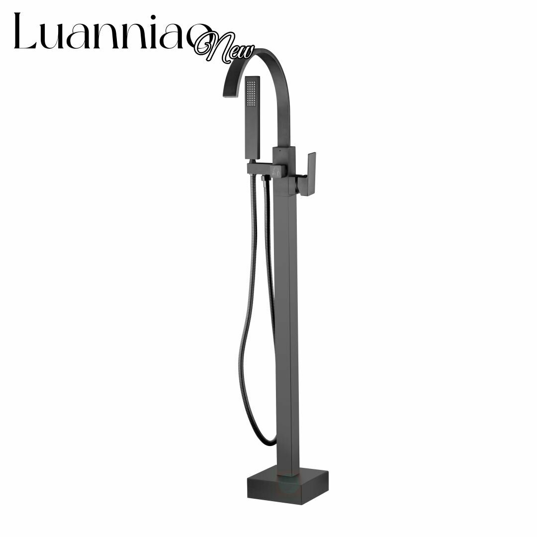 Однорычажный напольный смеситель для ванны и душа с душевой лейкой Медь 3004 Матовое чёрное