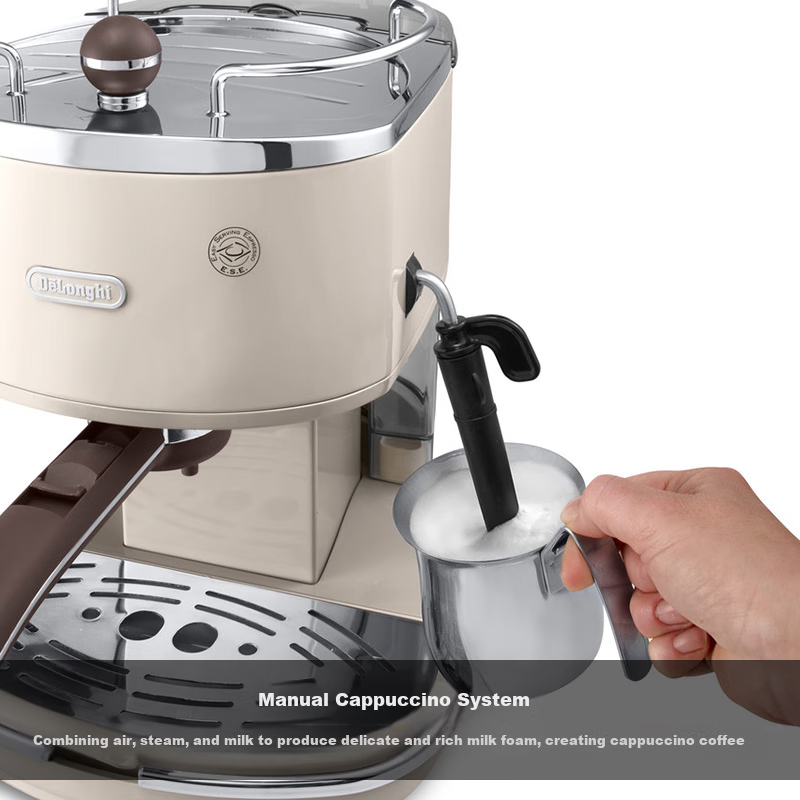 Delonghi [Government Subsidy] Coffee Machine, Retro Semi-Automatic Coffee Maker, Small Home-Use Italian Espresso 15Bar Pump Pressure, Manual Milk Frother, ECO310. VBG, Cream White