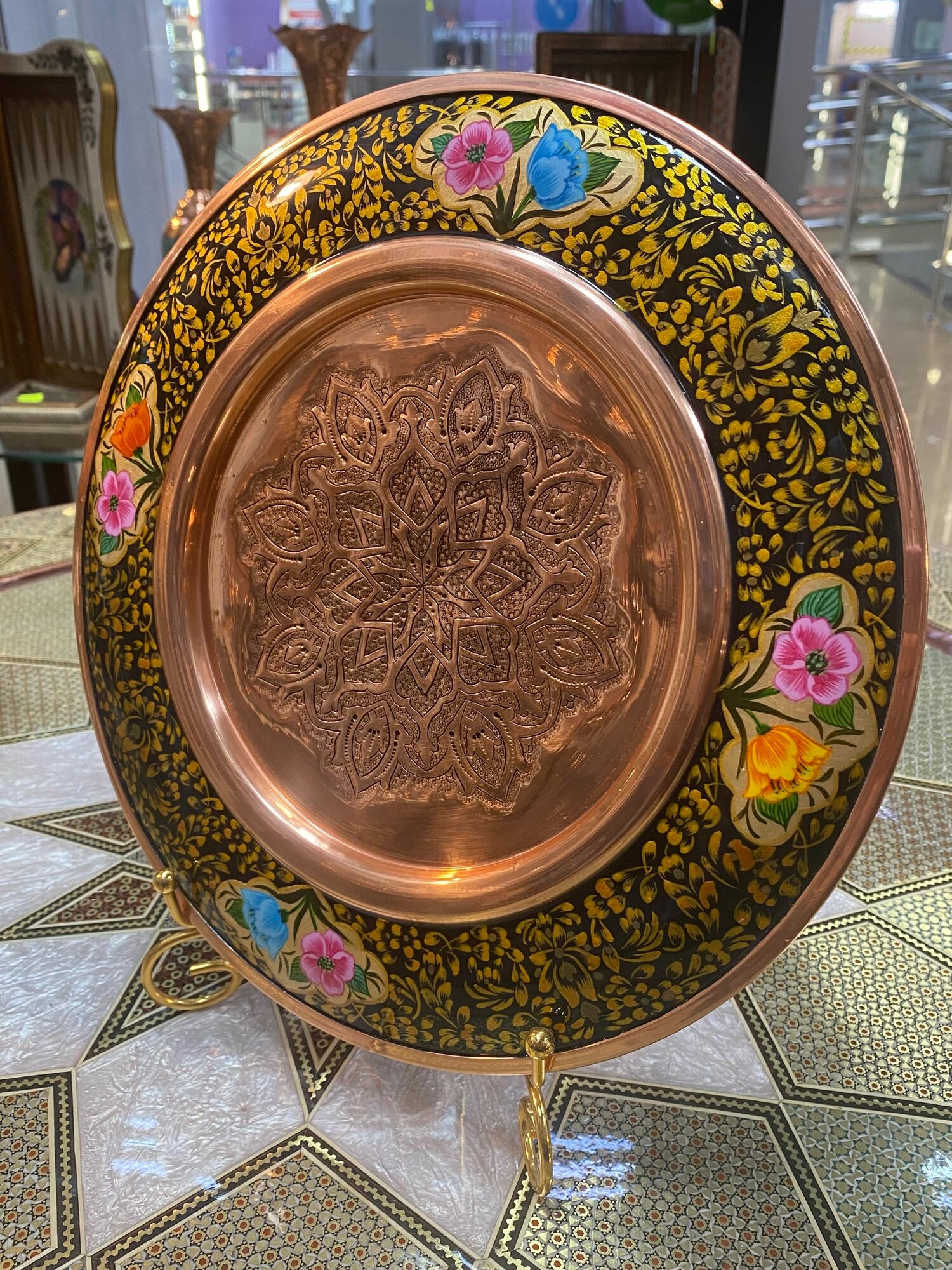 Тарелка Персидский базар "Ташир Иран", ручная работа, медь, диаметр 27 см