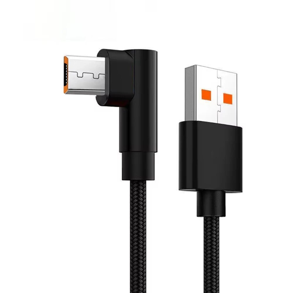 90-градусный локоть Micro USB 2,4A, кабель для быстрой зарядки данных V8, мобильный телефон для Samsung Xiaomi, Android, шнур для быстрого зарядного устройства, 1 м/2 м/3 м 3 м, Black
