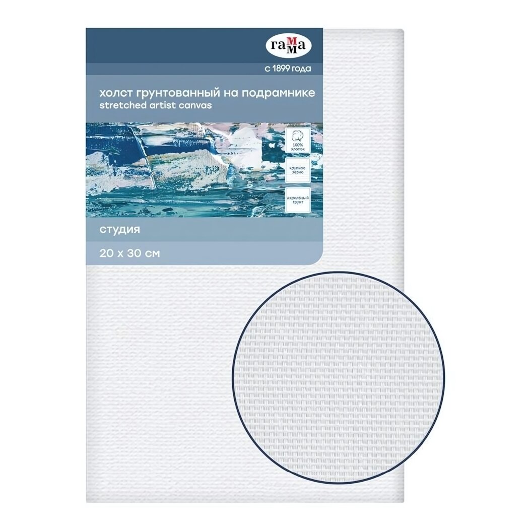 Холст грунтованный "Студия" Гамма, 20х30 см, крупное зерно, 100% хлопок – для живописи маслом, акрилом
