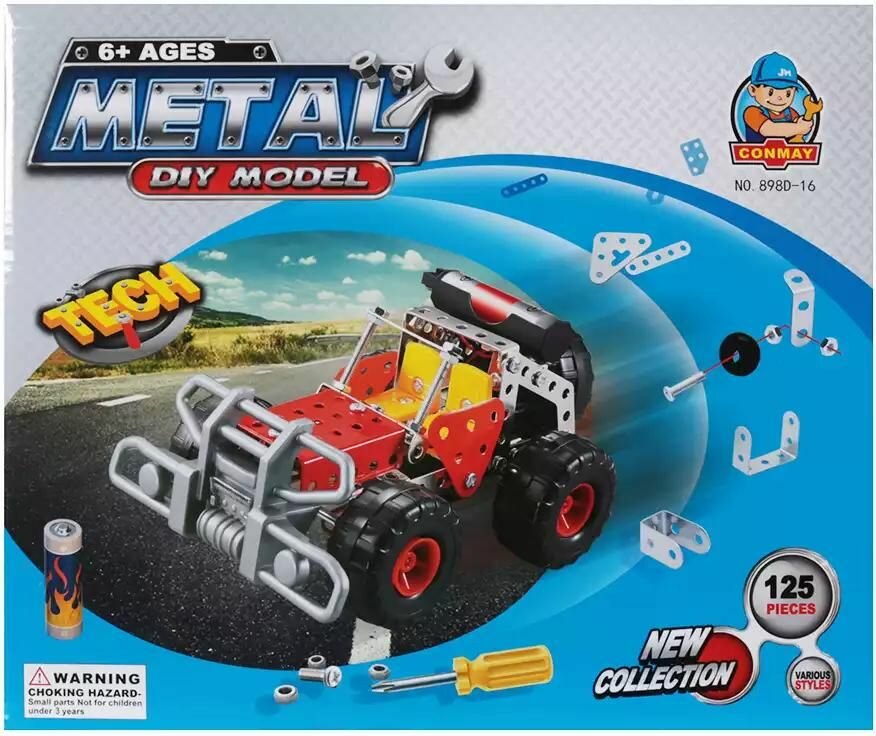 Металлический конструктор КНР "Машина на батарейках" 898D-16, 125 деталей