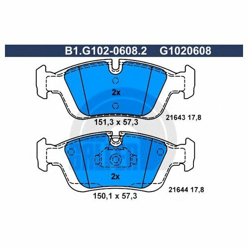 Комплект передних тормозных колодок Galfer B1G10206082 для BMW 3 серия E36, E46, Z3 E36, Z4 E85