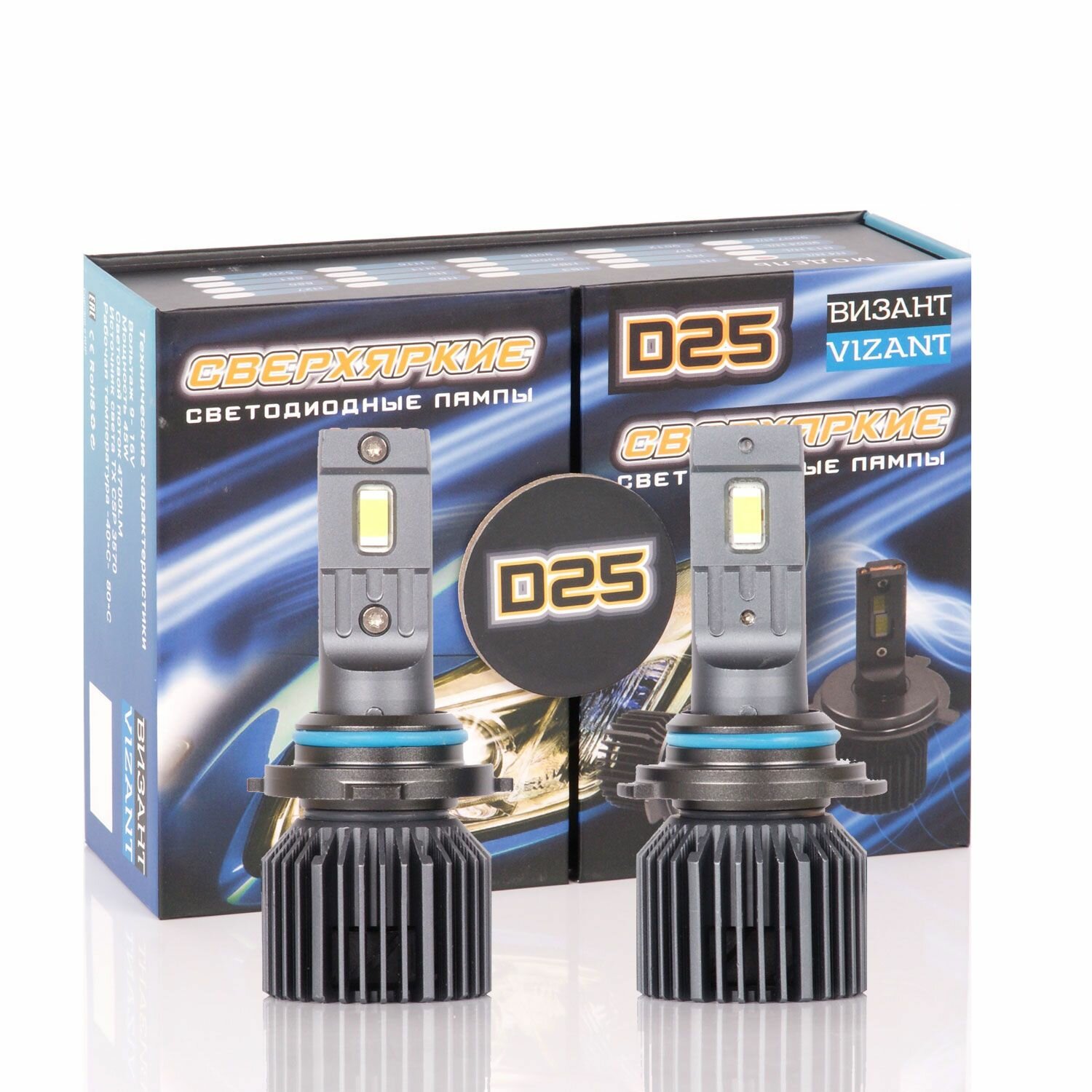 Светодиодные лампы Vizant D25 цоколь H7 с чипом TX CSP 3570 9400lm 5000k