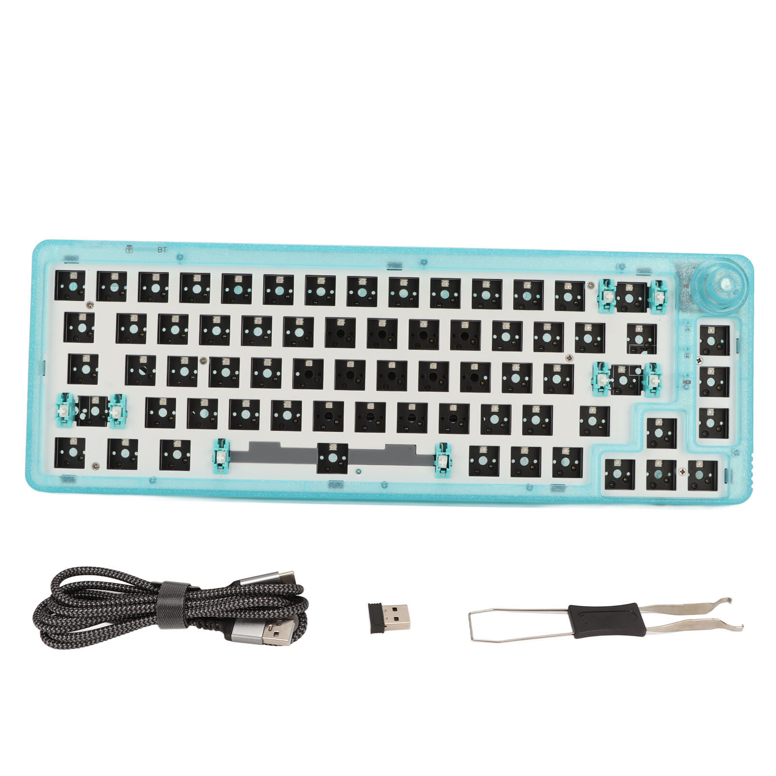 Модульная механическая клавиатура rgb 67 клавиш горячая замена 3pin 5pin программируемая три режима usb c 2 . 4ghz прозрачная синяя
