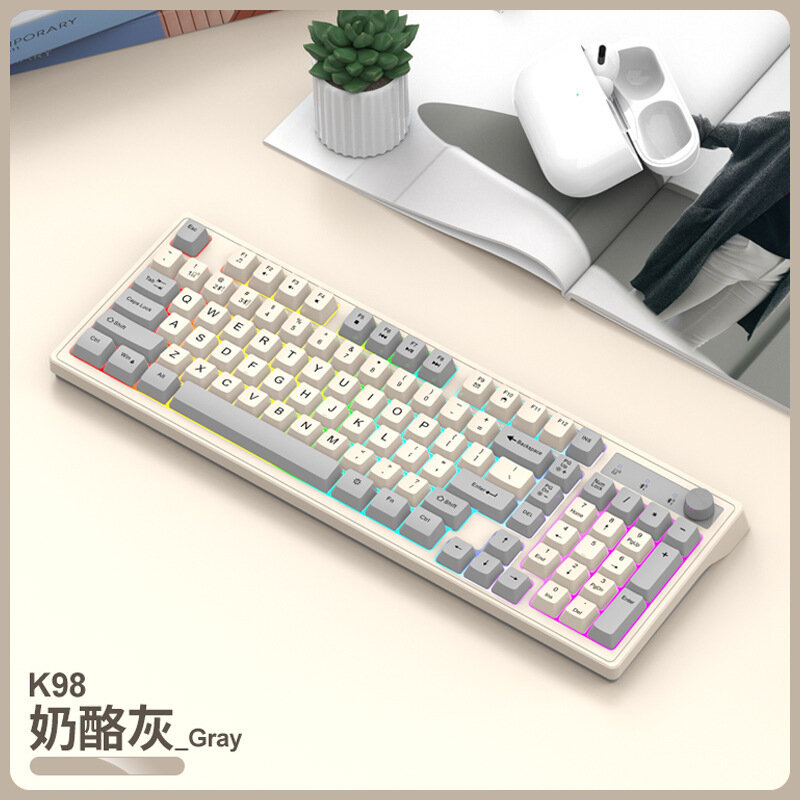 Viper K98 Беспроводная bluetooth двухрежимная механическая клавиатура ручной моды сыр серый