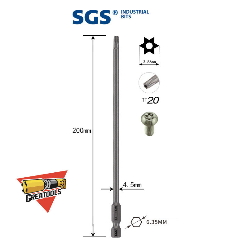 Бита намагниченная TORX TT20х200мм (с отверстием) сталь S2 SGS