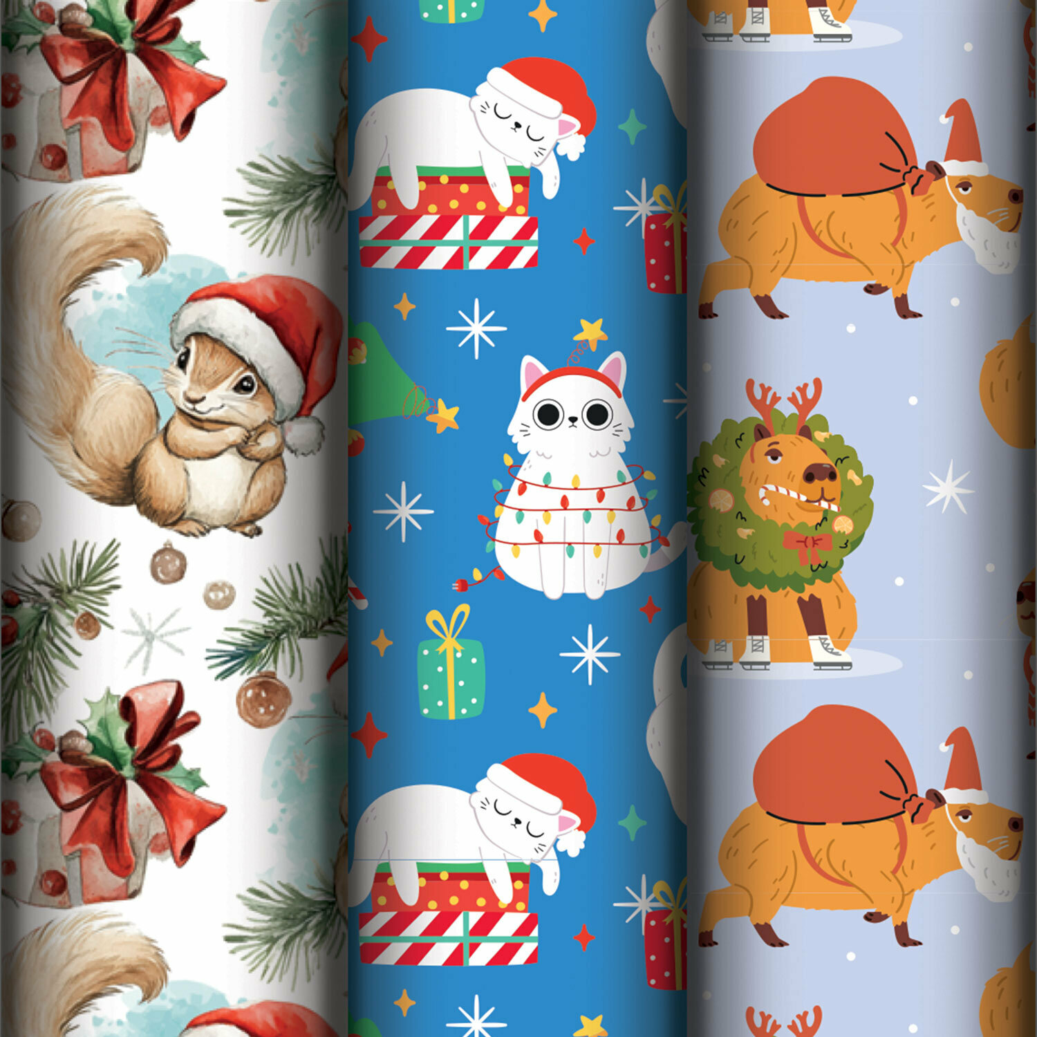 Набор упаковочной бумаги Золотая сказка, X-mas animals, новогодняя, 70х100 см, 3 дизайна 592610