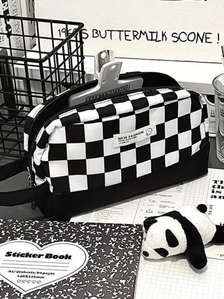 Пенал в клетку с большим объемом, креативный многофункциональный органайзер для канцелярии, портативный пенал для школы и офиса