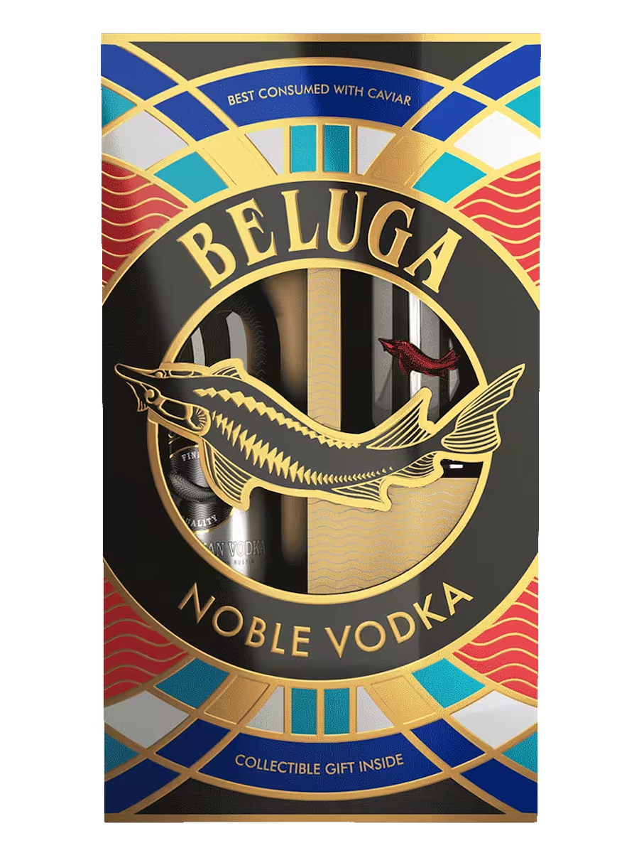 Водка "Beluga Noble" 0,7 л в подарочной упаковке + рокс с рыбками