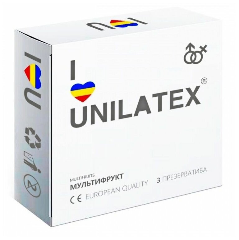 Разноцветные ароматизированные презервативы Unilatex Multifruits - 3 шт, Unilatex, Малайзия