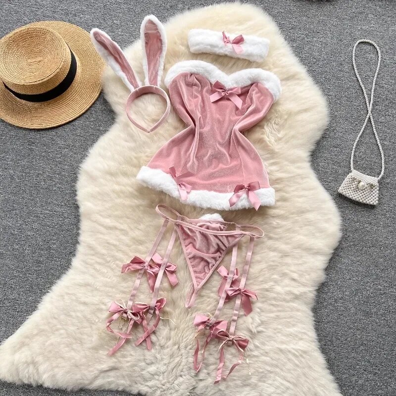 Рождественский костюм кролика, розовый, комплект нижнего белья