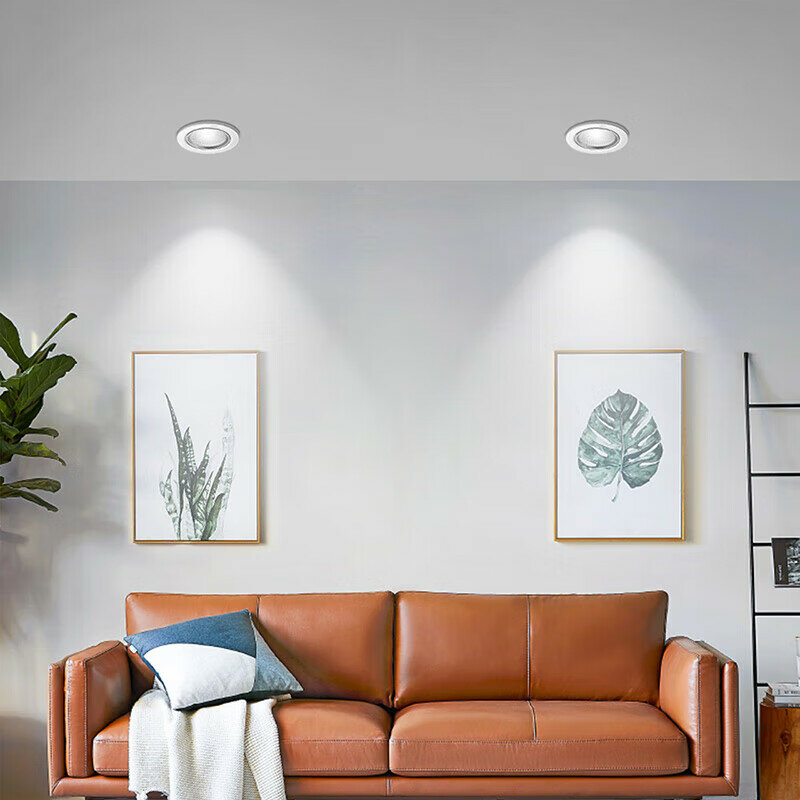 NVC LED Spotlight, Living Room Background Wall Ceiling Light, Downlight, Flame Retardant PP, Semi-Gloss White, 5W Warm White Light, Cut-Out 75-80mm