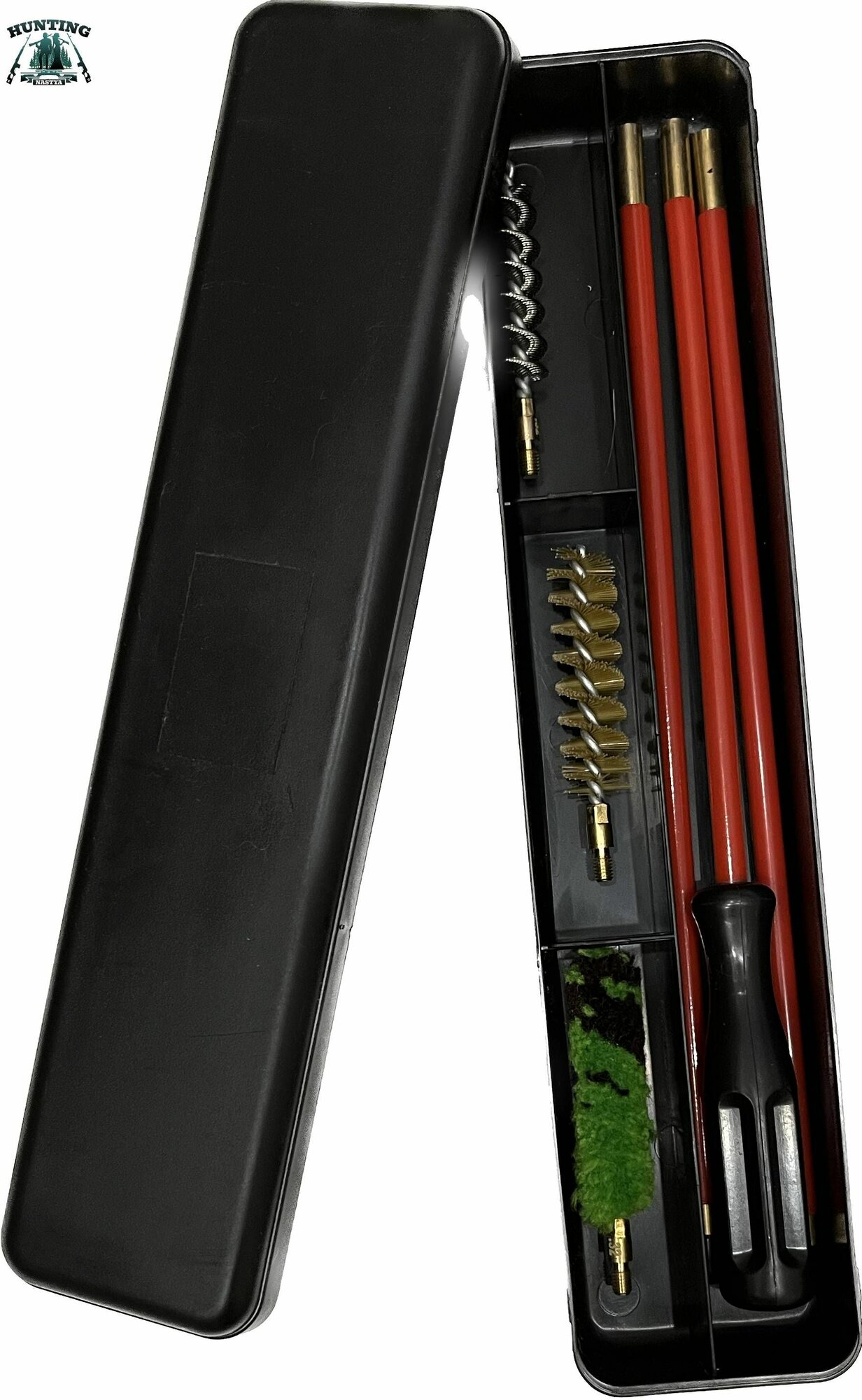 Набор для чистки оружия 12 калибра в футляре, металлопластиковый шомпол, 3 ерша.