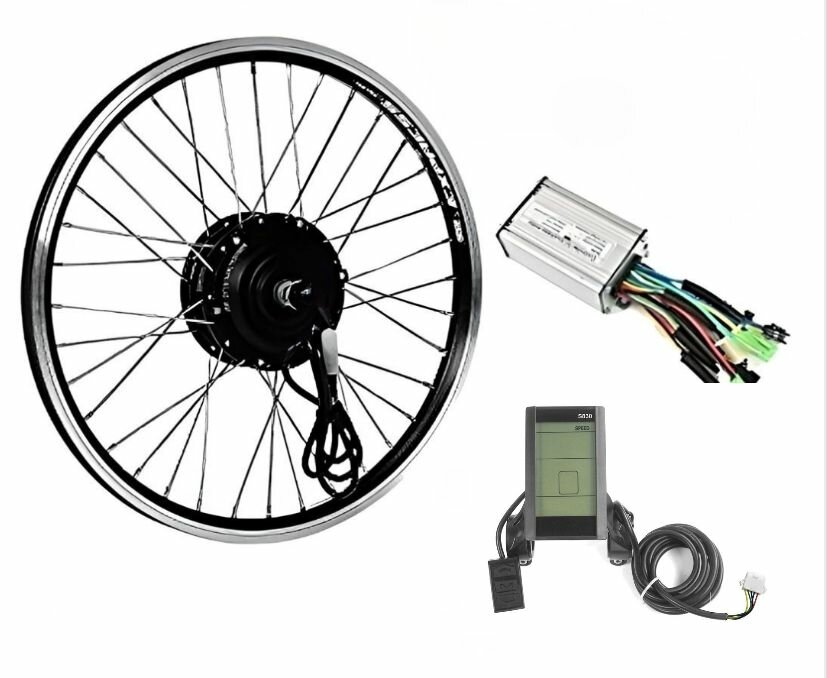 Мотор-колесо переднее, редукторное 500Вт, 27.5", LCD S830 с курком газа 36В/48В, набор (Green-DDK)