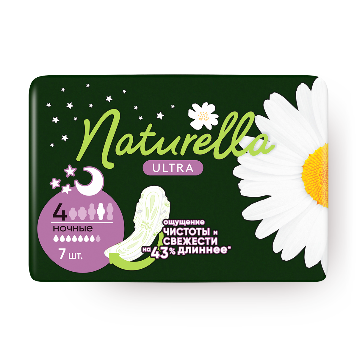 Гигиенические прокладки Naturella Ultra, ночные, с ароматом ромашки, 7 капель