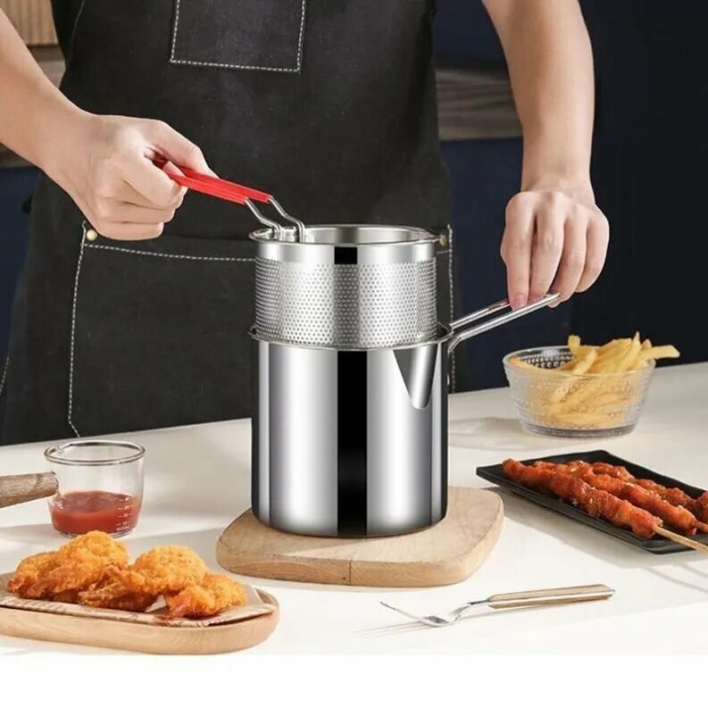 Мини-экономичная многофункциональная фритюрница без покрытия из нержавеющей стали с сетчатым фильтром, 1,2 л, 3 шт