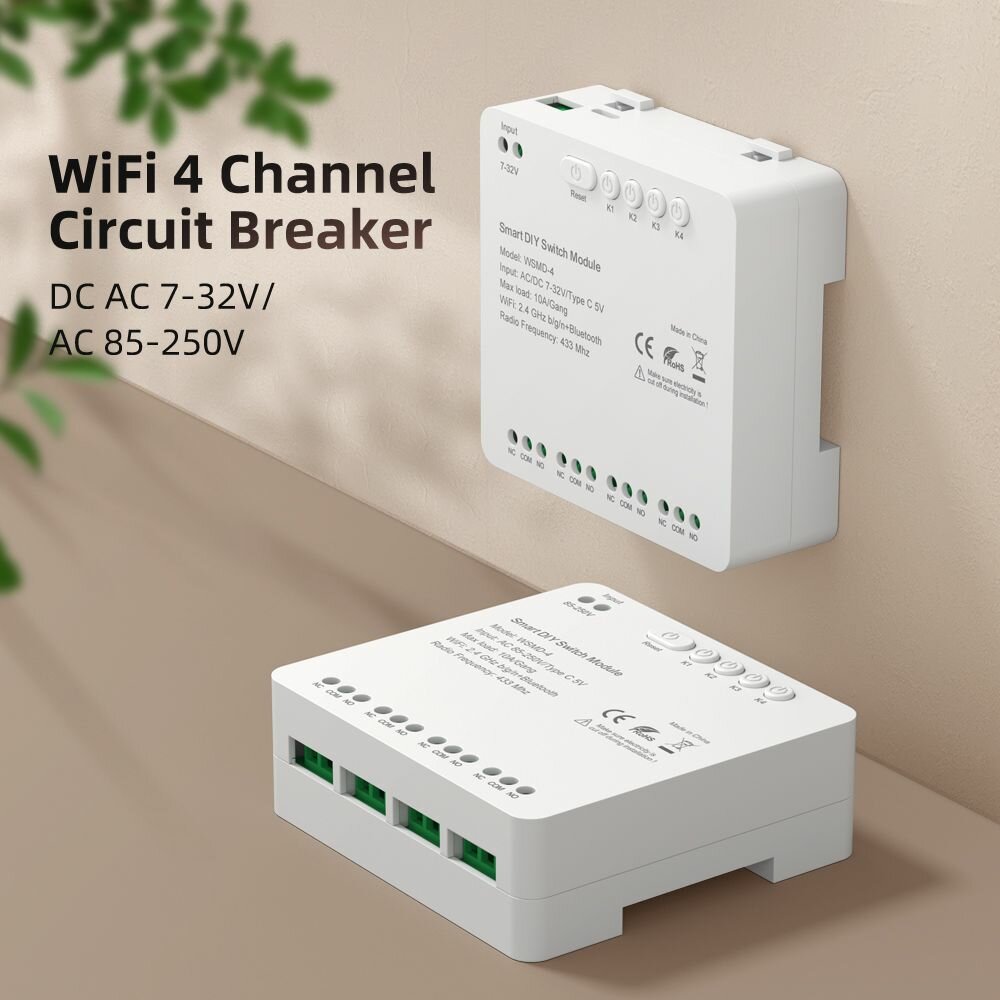 Модуль коммутатора Tuya WiFi, 4-канальный, голосовое управление