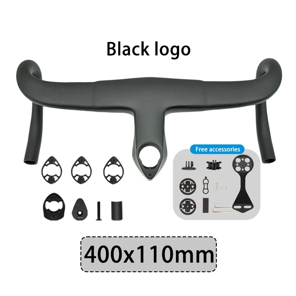 Карбоновый руль для шоссейного велосипеда F12 380/400/420/440 мм Черный, Black logo 400x110mm