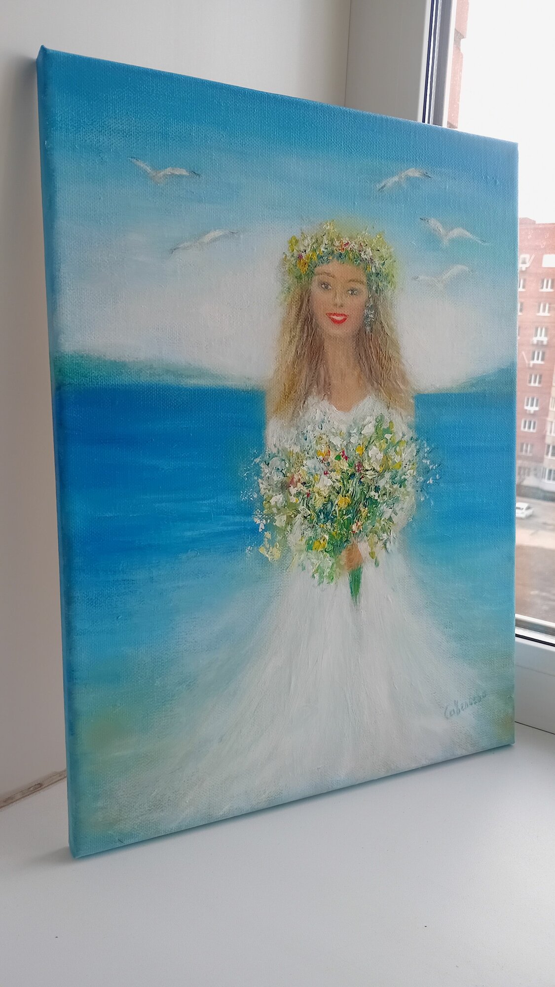 Картина маслом "Девушка и море"