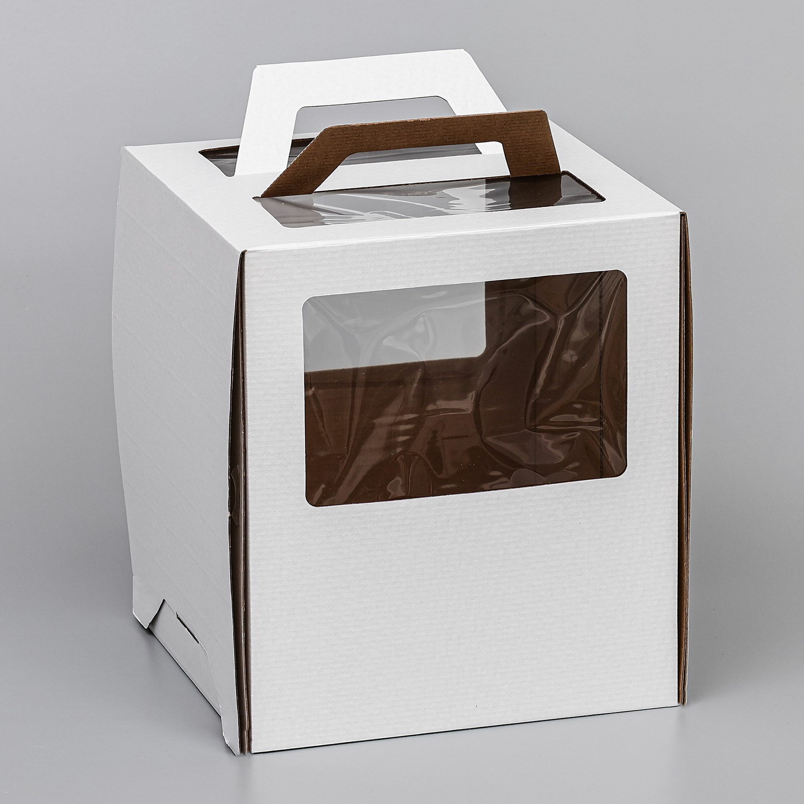 Коробка под торт 2 окна, с ручками, белая, 26x26x30 см, тематика праздника: день рождения