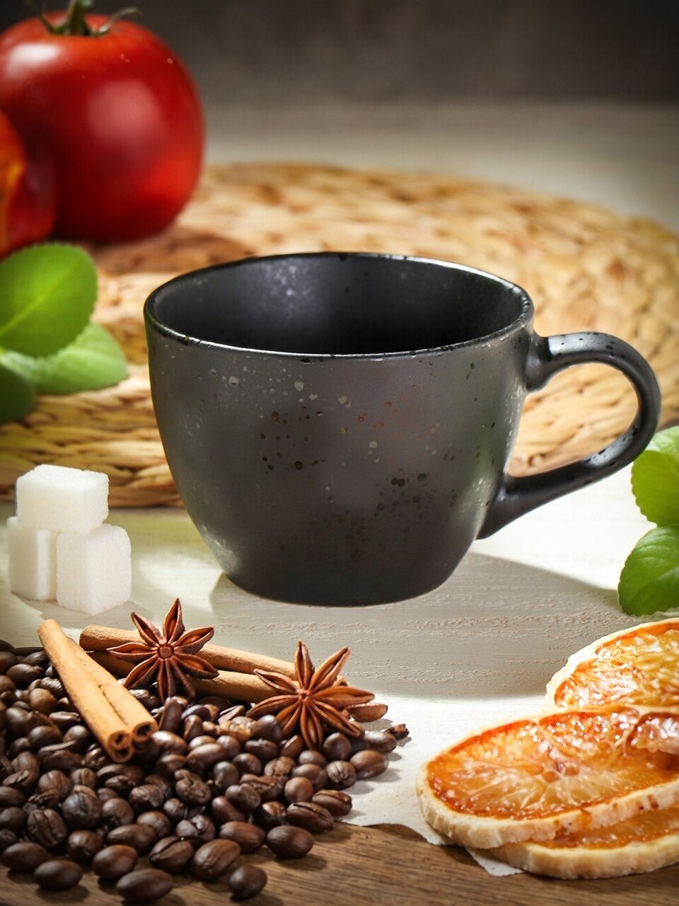 Кружка керамическая Daniks Black 380 мл, черная, подходит для СВЧ и посудомоечной машины