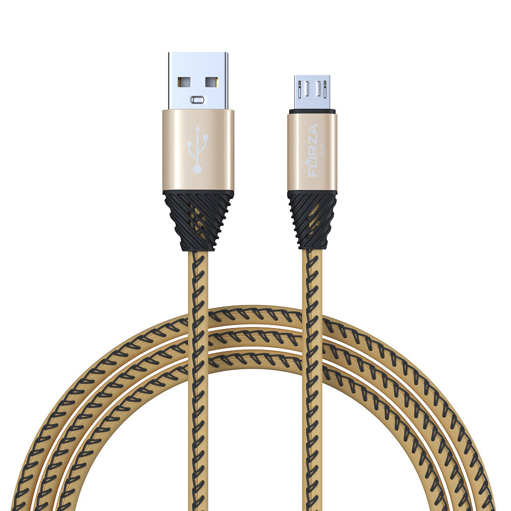 Кабель для зарядки USB(A)-microUSB FORZA Премиум, 1м, 2А, кожаная оплётка, 5 цветов, пакет
