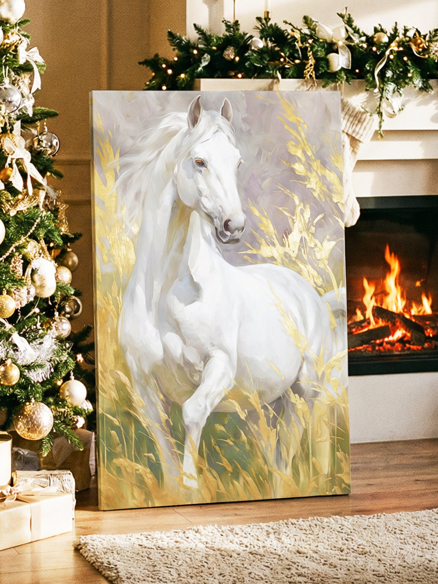 Большая картина PosterMarket "Белая лошадь" на холсте с подрамником 70 x 110 см