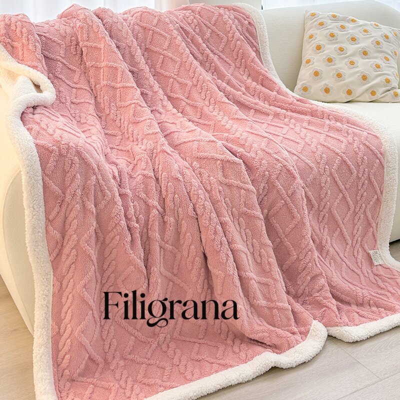 Толстое одеяло из овечьей шерсти кораллового цвета от Filigrana для офисного дивана.150cm*200cm