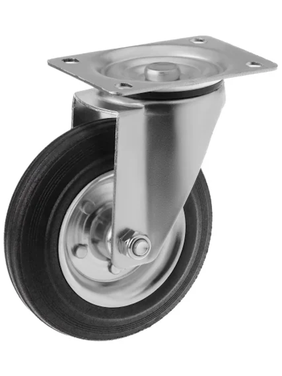 Ролик промышленный полуэластичная черная резина ZipFit SRC97 усиленный с платформой поворотный d80-60кг