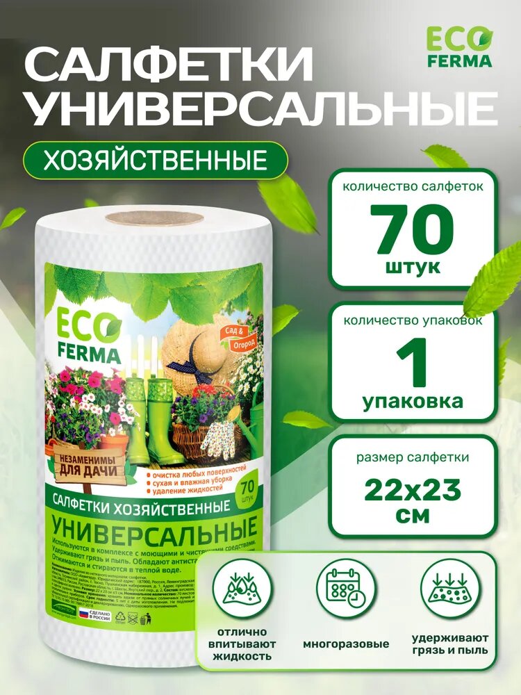 ECO Ferma Салфетки для уборки eco ferma, зеленый, светло-зеленый Красивый цвет O560, 22х23 см, 1 шт.