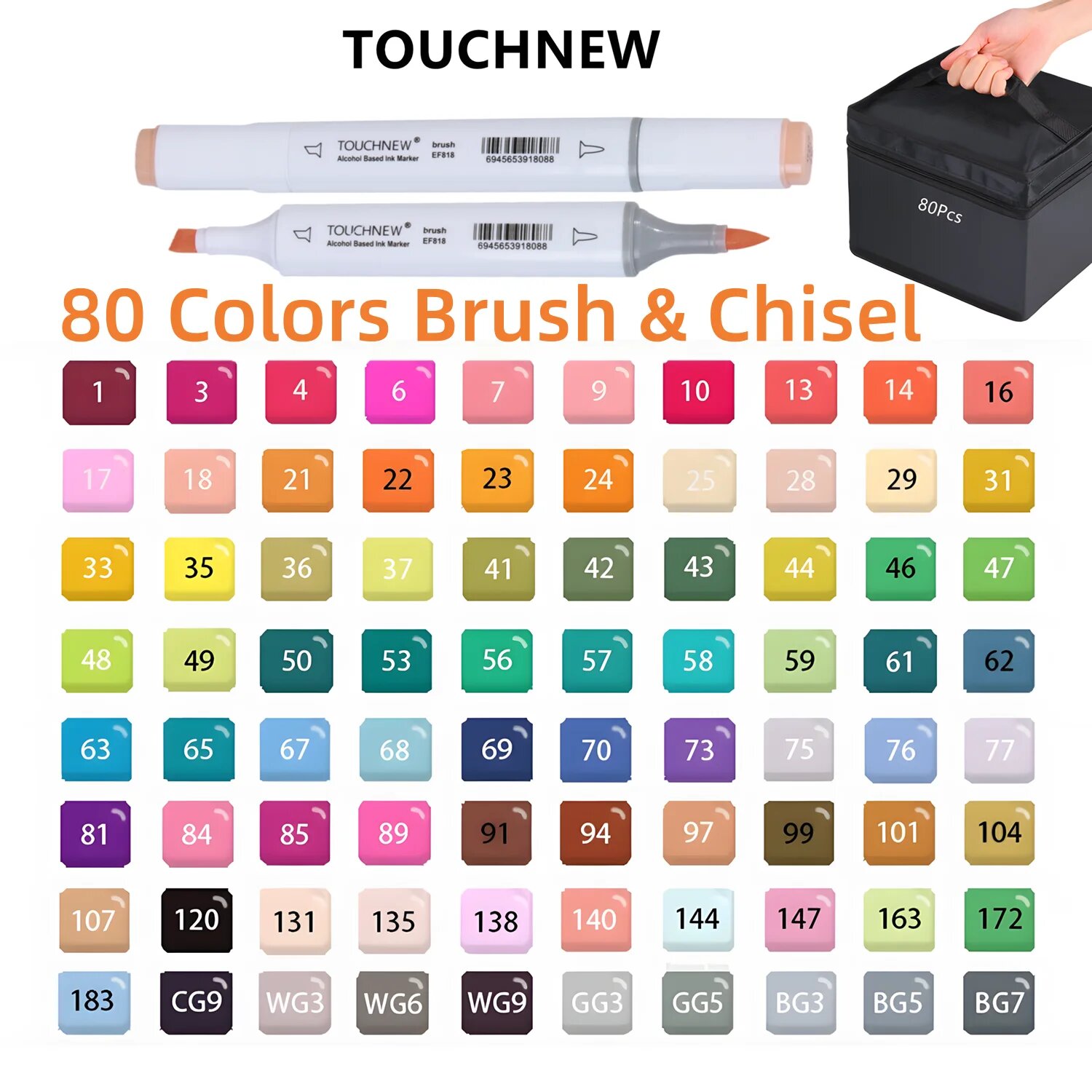 TOUCHNEW Маркеры для рисования Brush-Chisel 80Pcs