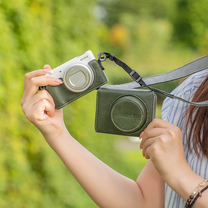 Кожаный чехол для камеры Sony ZV1F/ZV1M2 в зеленом цвете с антискользящим покрытием, подходит для моделей ZV1F/ZV1M2