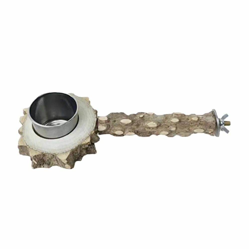 Деревянная жердочка для птиц с миской из нержавеющей стали для корма и воды, аксессуар для клетки попугая