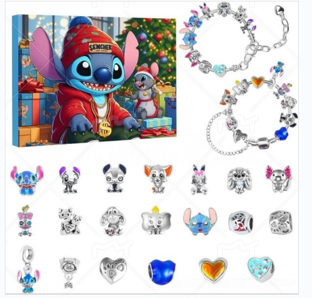 Браслет-сюрприз в рождественской коробке с вышитыми буквами, креативный браслет-украшение из сплава, браслет-имитация Микки Мауса из сплава.