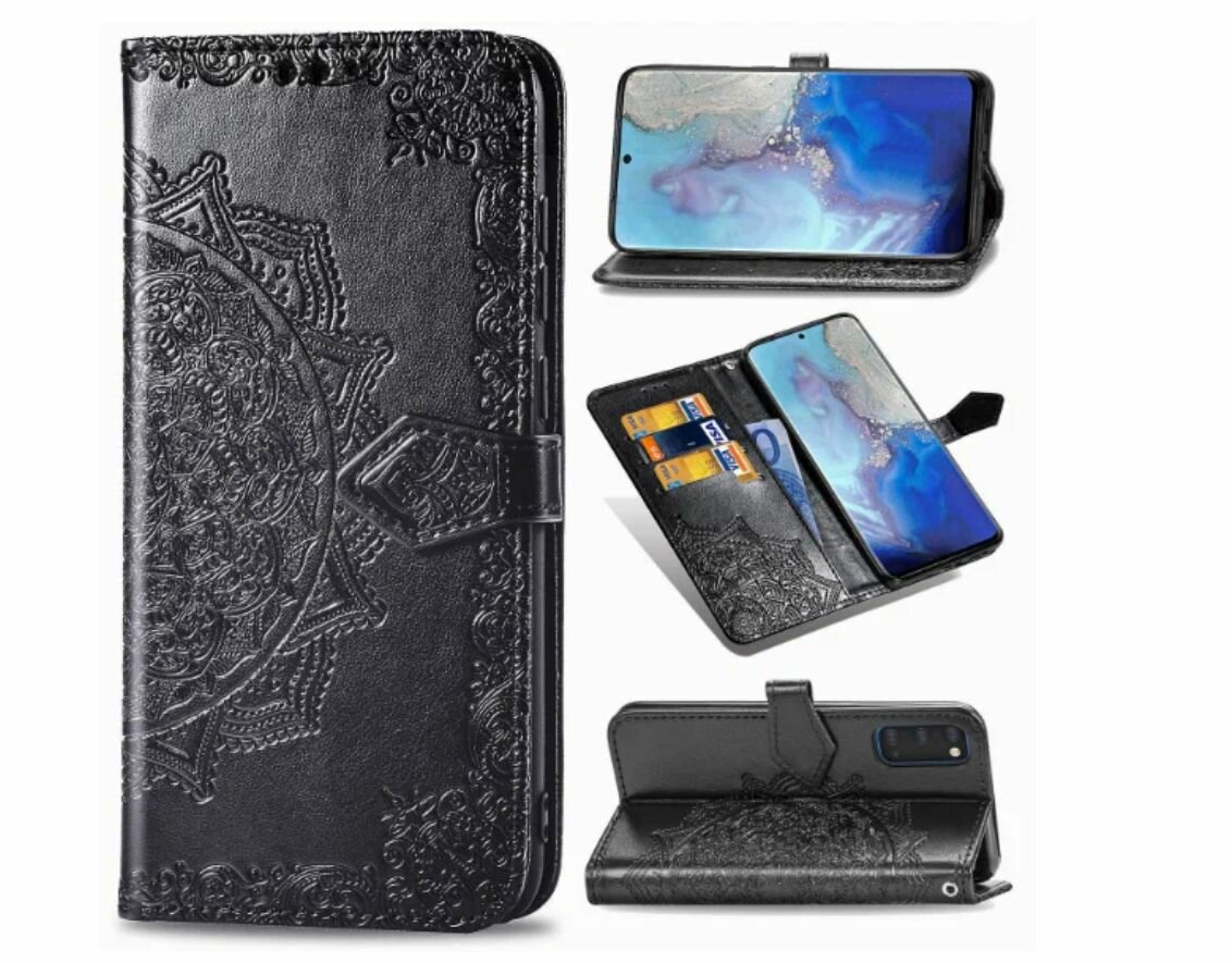 Чехол-книжка MyPads, для Samsung Note10 Lite, искусственная кожа, черный