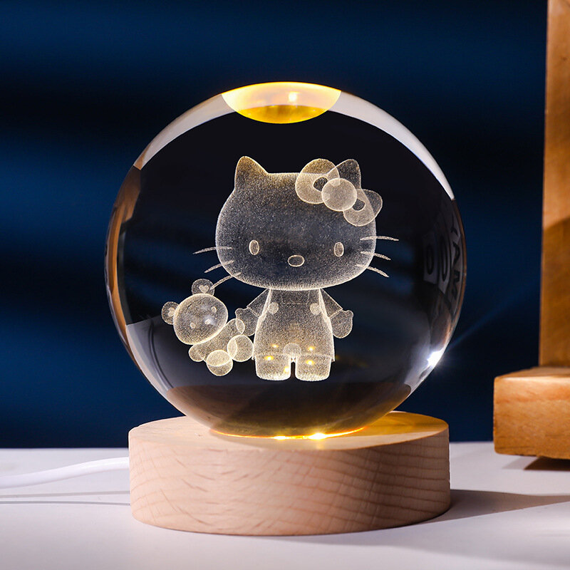 Ночной светильник-статуэтка «Стич» из хрусталя + Деревянная основа (6 см, тёплый свет) / Светящийся хрустальный шар