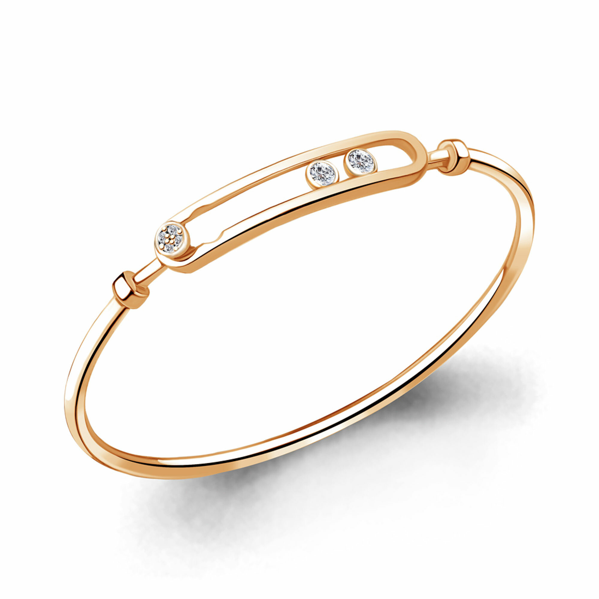 Жесткий браслет, серебро, 925 проба, золочение, фианит