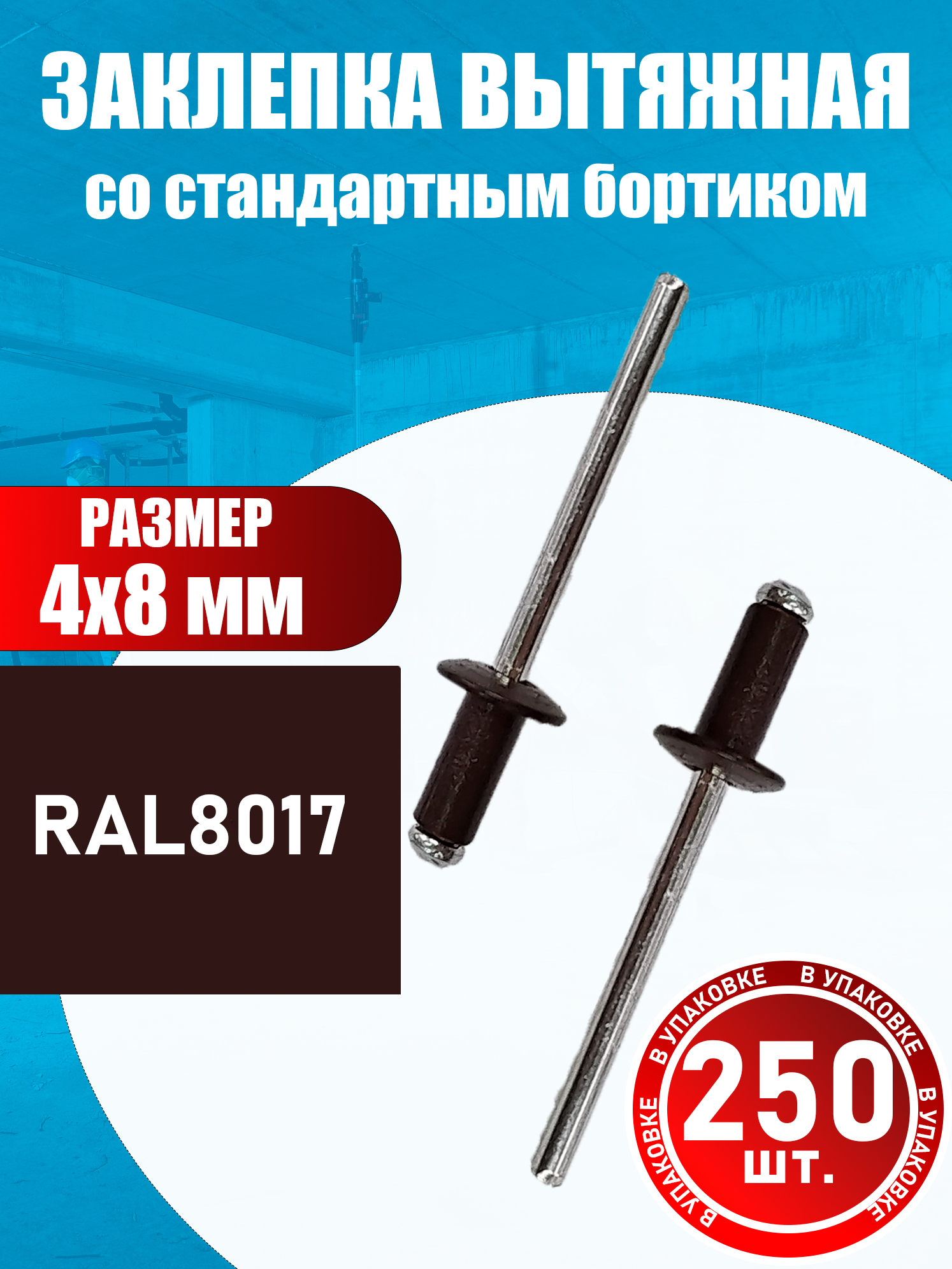 Заклепка вытяжная 4х8 мм RAL8017 комбинированная 250 шт