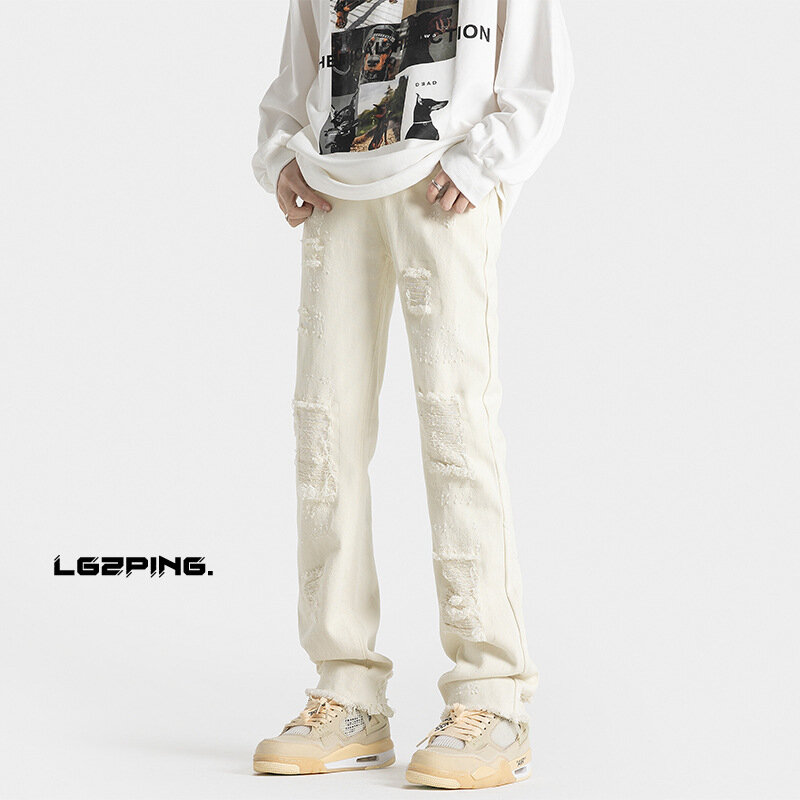 Тренд RONG CH Мужские Джинсы Потертые С Ремнем Высокий Улица Слим Деним, Размер_3XL