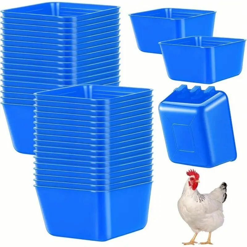 Подвесная поилка-кормушка из пэ для птиц и кроликов, набор 4 шт, синяя