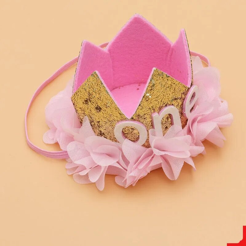 Корона-повязка на голову для первого дня рождения маленького ребенка, праздничная шляпа, волосная повязка (шифоновый цветочный узор)