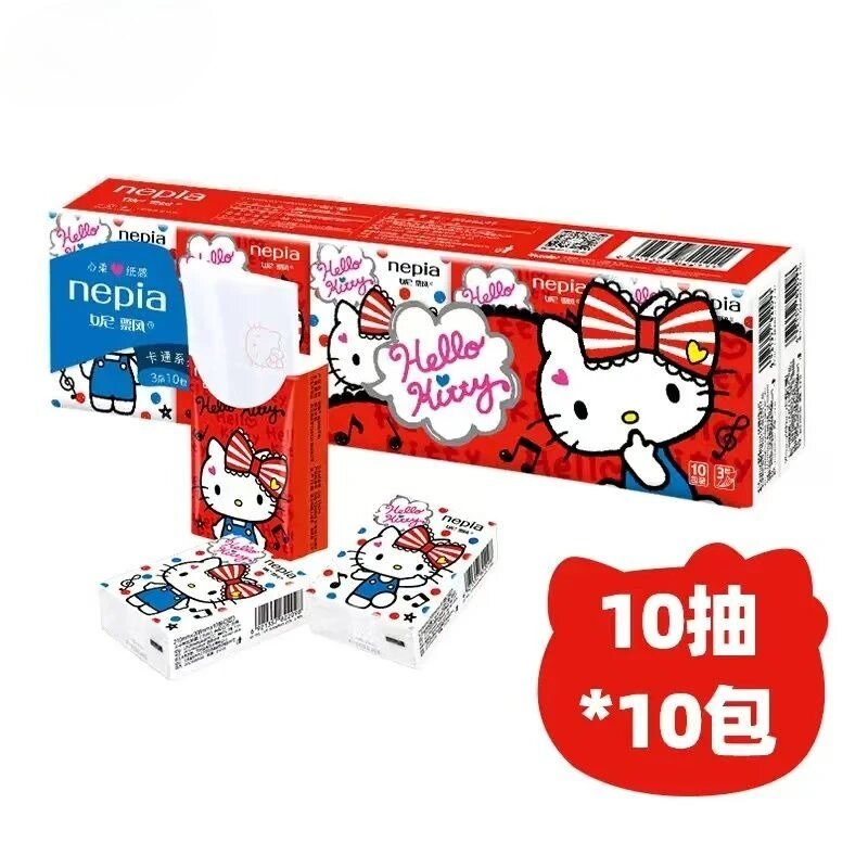 Kawaii Sanrio мультфильм Hello Kitty милый носовой платок салфетка портативная маленькая сумка бумажная печать узор трехслойный утолщенный подарок