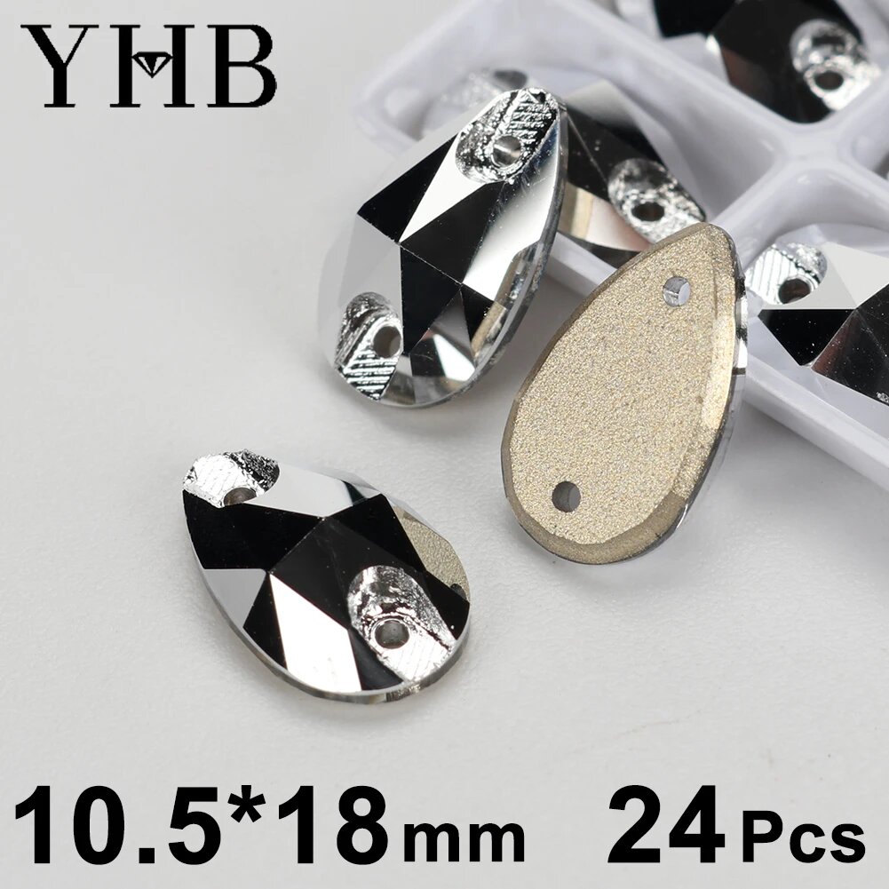 Швейные камни Rolivi стеклянные серебристые Drop 10.5X18mm