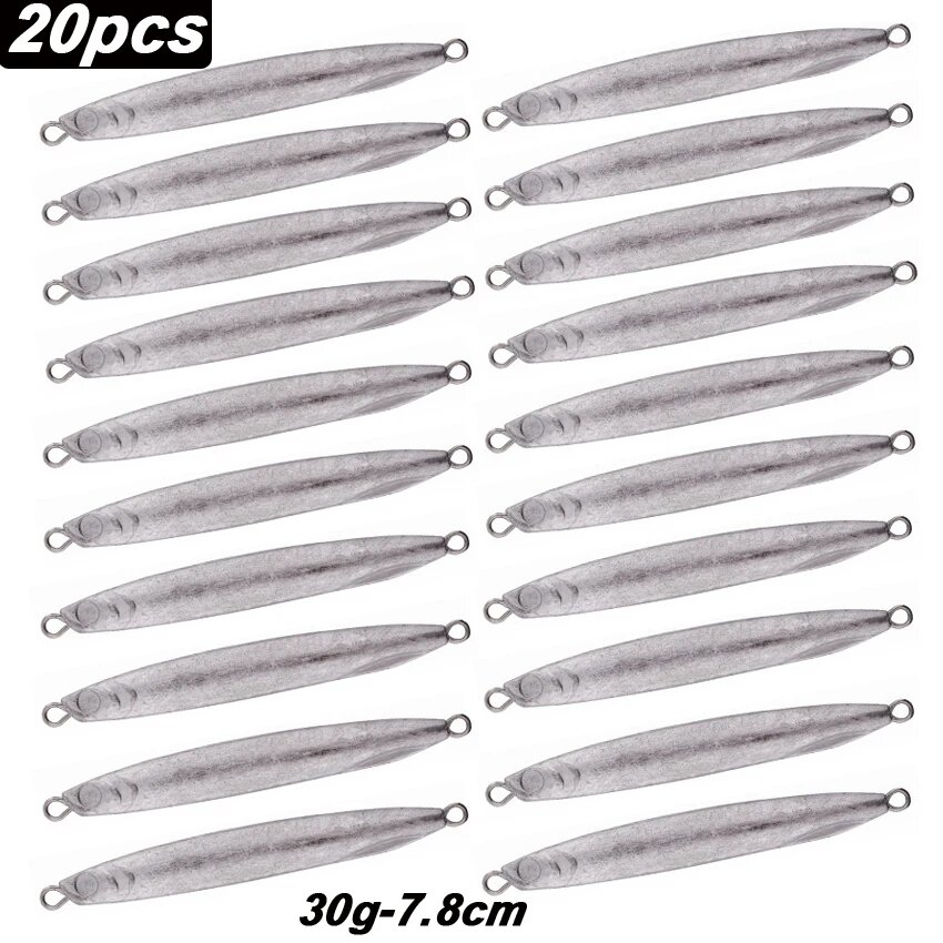 20 шт, пустая металлическая приманка для берегового литья, отсадка, неокрашенная приманка, 7 г-40 г, приманки для ложки, приманки для морской рыбалки, искусственные приманки, снасти