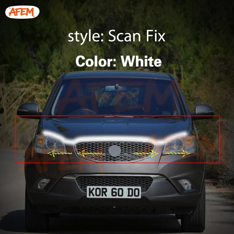 Сканирование запуска капота автомобиля, дневные ходовые огни, гибкая водонепроницаемая светодиодная лента для SsangYong New Actyon Korando 10-19